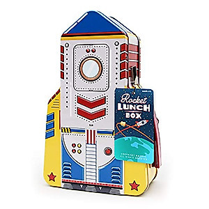 Suck UK Lunch Box Rocket Kids Lunch Box Kids Lunch Bag For School Supplies Metal Snack Box & Retro Sandwich Containers Kids Lunch Container Toy Storage Toddler Lunch Box Red & Yellow