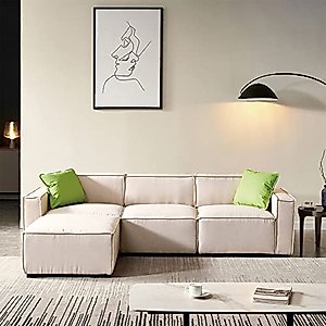 Dolonm L Shape Sectional Sofa for Living Room, Convertible Modular Sectional Couch with Reversible Chaise, 102 Inches Long Modern Linen Luxury Couch with Two Pillows (Beige, L Shape Sofa)