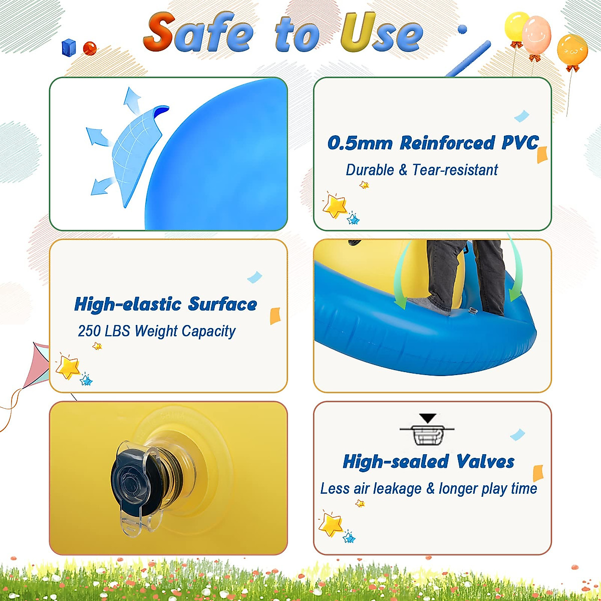 HONEY JOY 8-Foot Inflatable Dome Rocker Bouncer, Giant Roll and Play Seesaw Rocker w/6 Handles, Max Weight 250 Lbs, Blow Up Backyard Toy for Outdoor Game Activities, Gift for Boys Girls Ages 5+ (Blue)