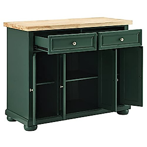 Crosley Furniture Madison Madison Rolling Kitchen Island Cart, Microwave Stand, Coffee Bar, with Shelves and Drawers, Emerald Green