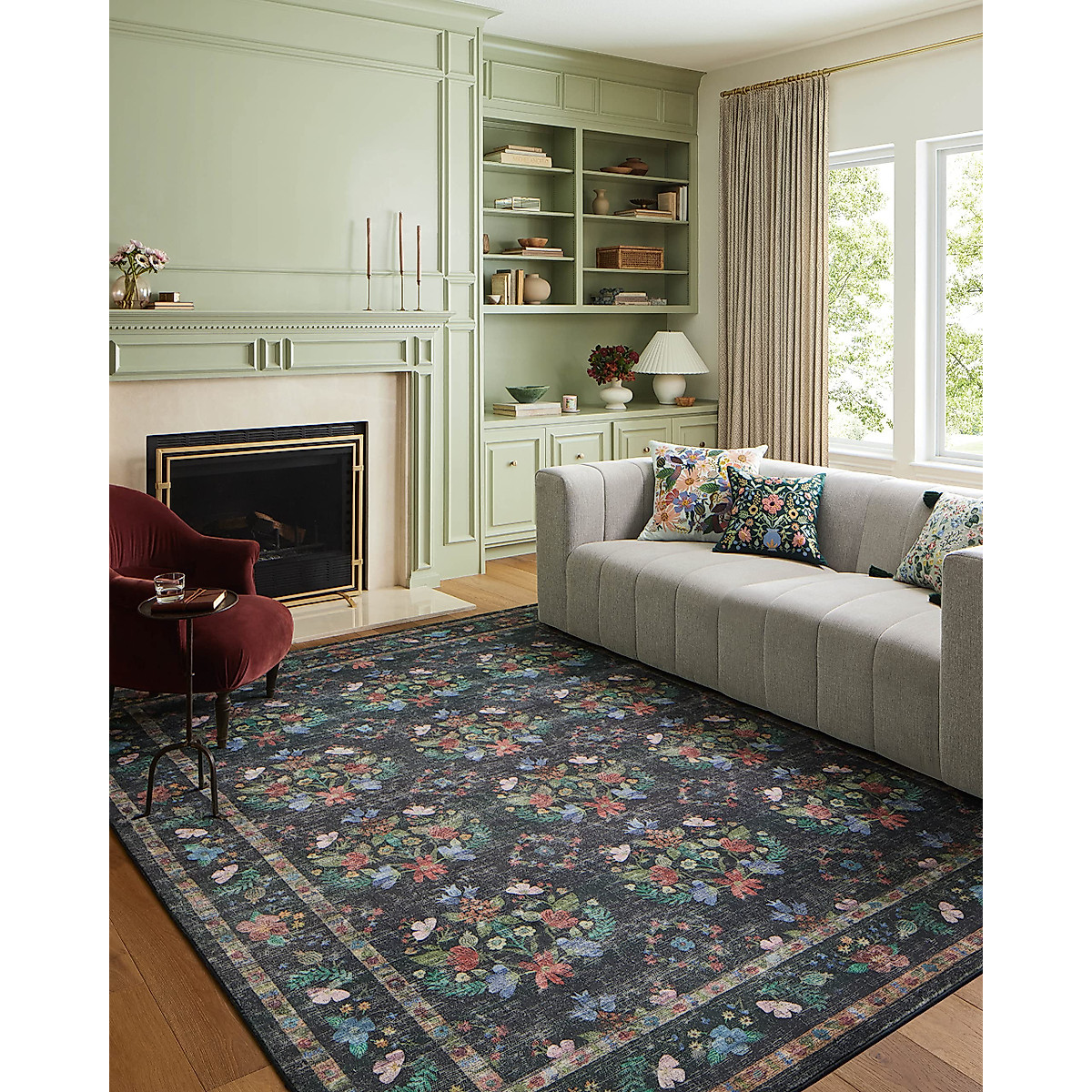 Loloi Rifle Paper Co. x Courtyard Charcoal 2'-3" x 3'-9" Oval Accent Rug