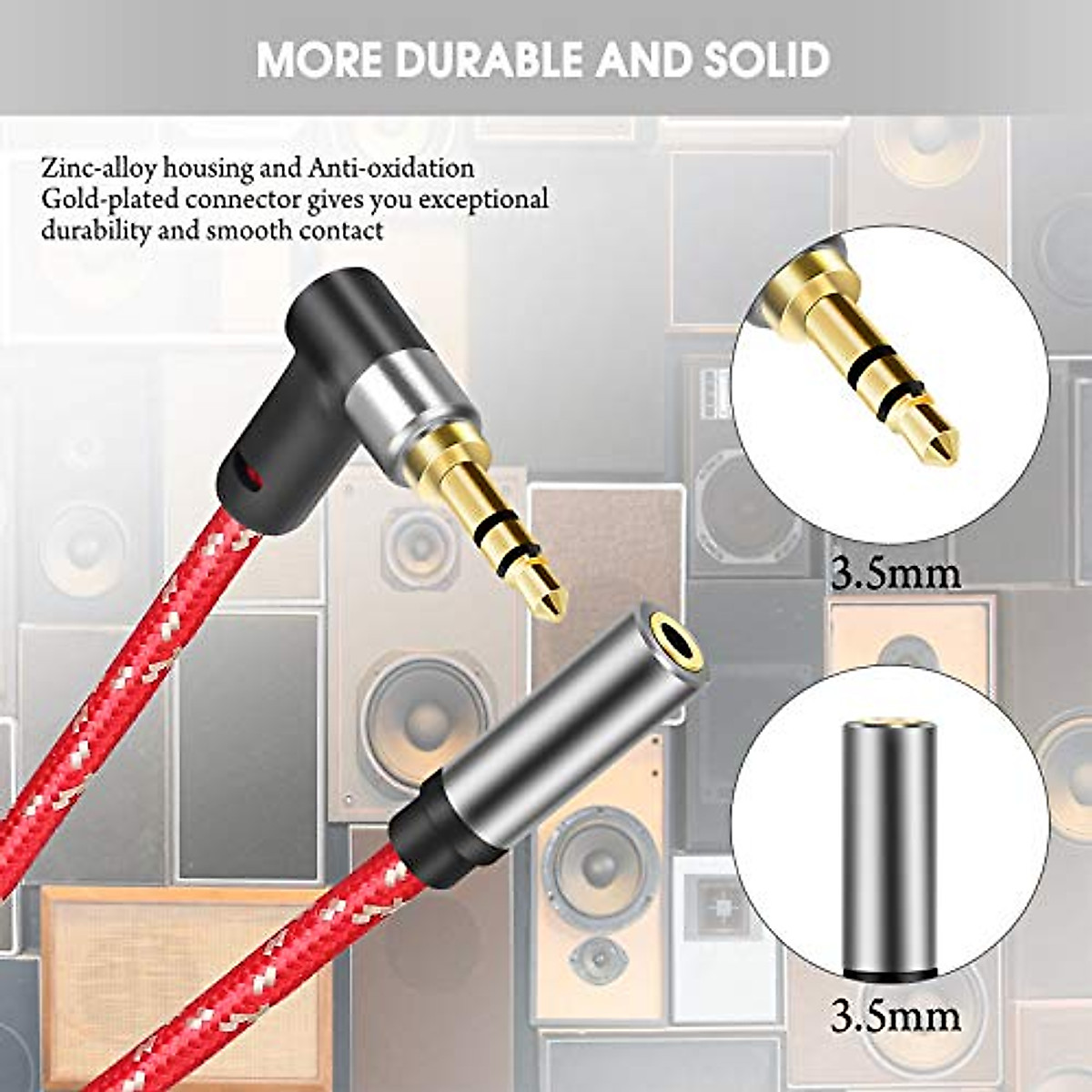SIKAITE 3.5mm Male to Female Extension Stereo Audio Extension Cable 50ft, Cotton Thread-Braided Audio Extension Cable, Stereo Jack Cord for Phones, Headphones, Speakers, Tablets, PCs and More