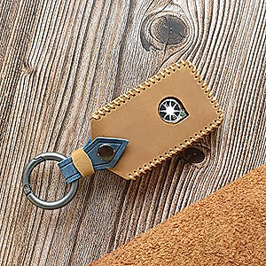HIBEYO Leather Smart Key Fob Case Compatible with Volvo XC40 XC60 XC90 S90 V90 Car Key Fob Cover Remote Keyless Entry Full Protection Shell 2019 2021 Keychains Auto Accessories Holder Protector-Brown