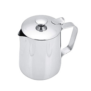 Stainless Steel Milk Frothing Pitcher, Baristas Tools Cup with Lid Espresso Coffee Milk Frothing Jug Latte Art(350ml)