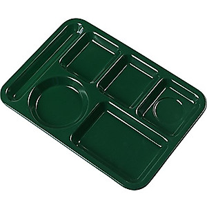 Carlisle FoodService Products Left-Hand Heavyweight 6-Compartment Melamine Tray 10" x 14" - Forest Green