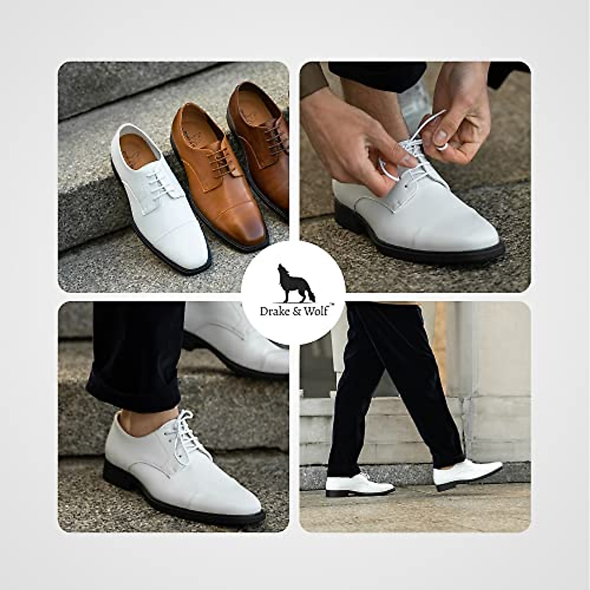 Drake & Wolf Handmade Mens Oxford Shoes - Mens Dress Shoes - Classic Manmade Microfiber Leather Oxfords for Men Casual Dress Shoes - Comfortable Lace-up Dress Shoes for Men - Formal Shoes White