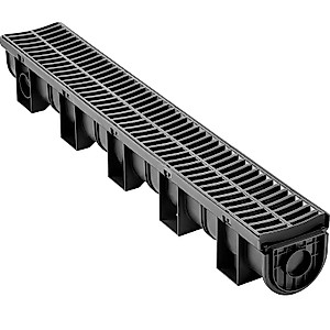 VEVOR Trench Drain System, Channel Drain with Plastic Grate, 5.9x5.1-Inch HDPE Drainage Trench, Black Plastic Garage Floor Drain, 3x39 Trench Drain Grate, with 3 End Caps, for Garden, Driveway-3 Pack