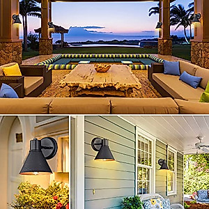 Outdoor Wall Sconces, 2-Pack Wall Lights Fixture, Exterior Farmhouse Porch Light with Hammered Metal Shade, Anti-Rust Waterproof Black Outside Barn Light for Front Porch, Patio, Garage, Gazebo, House