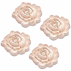 GORGECRAFT 4PCS Wooden Carved Onlay Appliques Rose Wood Carving Decal Molding Corner Craft Unpainted Furniture Applique Frame Flower Valentines Day Home Decoration for Dresser Bed Door Cabinet 3"x3"