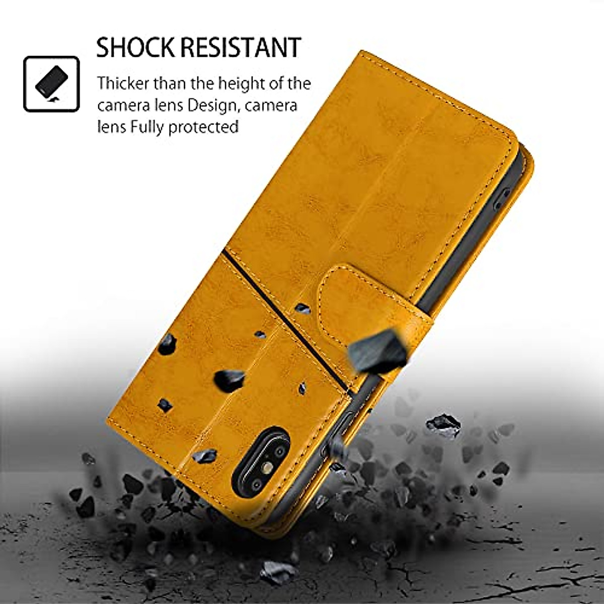 Fansipro Wallet Folio Case for Oppo Reno 2, Premium PU Leather Slim Fit Cover for Reno 2, 3 Card Slots, Good Design, Golden