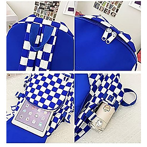 Harajuku Large Fashion Checkered Plaid Backpack Cute Pendant Pins girl boy teen Student School Bag Bookbag Satchel Laptop (Red,Large)