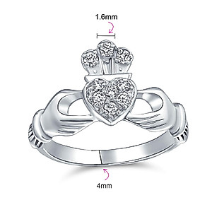 Personalize BFF Sorority Sister CZ Pave Celtic Irish Friendship Promise Crown Heart Claddagh Ring For Women Teen .925 Sterling Silver Custom Engraved