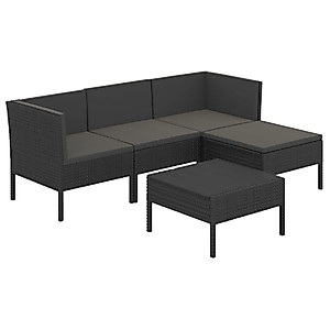 vidaXL 6-Piece Outdoor Patio Lounge Set - Weather-Resistant PE Rattan with Powder-Coated Steel Frame - Black Poly Rattan Farmhouse Style Garden Furniture with Cushions