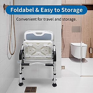Folding Shower Chair for Inside Shower, Foldable Shower Chair for Seniors Elderly Handicap Disabled, Bath Shower Seat with Arm and Back for Adult, Bathroom Tub Transfer Bench (Grey, L)
