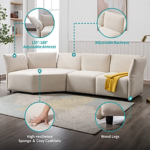 BALUS 128.3''W Curved Beige Sectional Sofa Couch for Living Room, Free Combination Modular Sofa with Adjustable Armrest and Backrest, Modern Upholstered Velvet 4 Seater Couches for Home Office