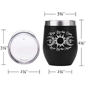 Triple Goddess Wine Tumbler 12 Oz,Triple Moon Dreamcatcher Birthday Gifts Idea for Women,Witch Witchy Pagan Gothic,Art Cup with Lid,Vacuum Stainless Steel Coffee Mug,Live By Sun Love By Moon( Black)