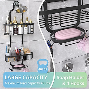 Kadolina Bathroom Hanging Shower Organizer, Over Head Shower Caddy Shower Storage Rack Basket with Hooks for Razor and Sponge Rustproof, Black [Patented]