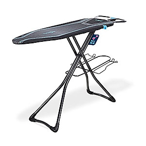 Minky Homecare Ergo Plus Prozone Ironing Board Made in UK Freestanding Full Size Iron Table with Heat Reflective Cover, Thick Felt Underlay and Large 48" x 15" Ironing Surface (Gunmetal and Blue)