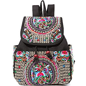 Goodhan Embroidered Women Backpack Purse Anti-theft Casual Shoulder Bag Satchel Bags Lightweight Daypack