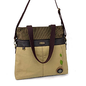 CHALA Canvas Convertible Stripe Work Tote with Chala Key-Fob in Light Olive (Poodle Coin Purse)