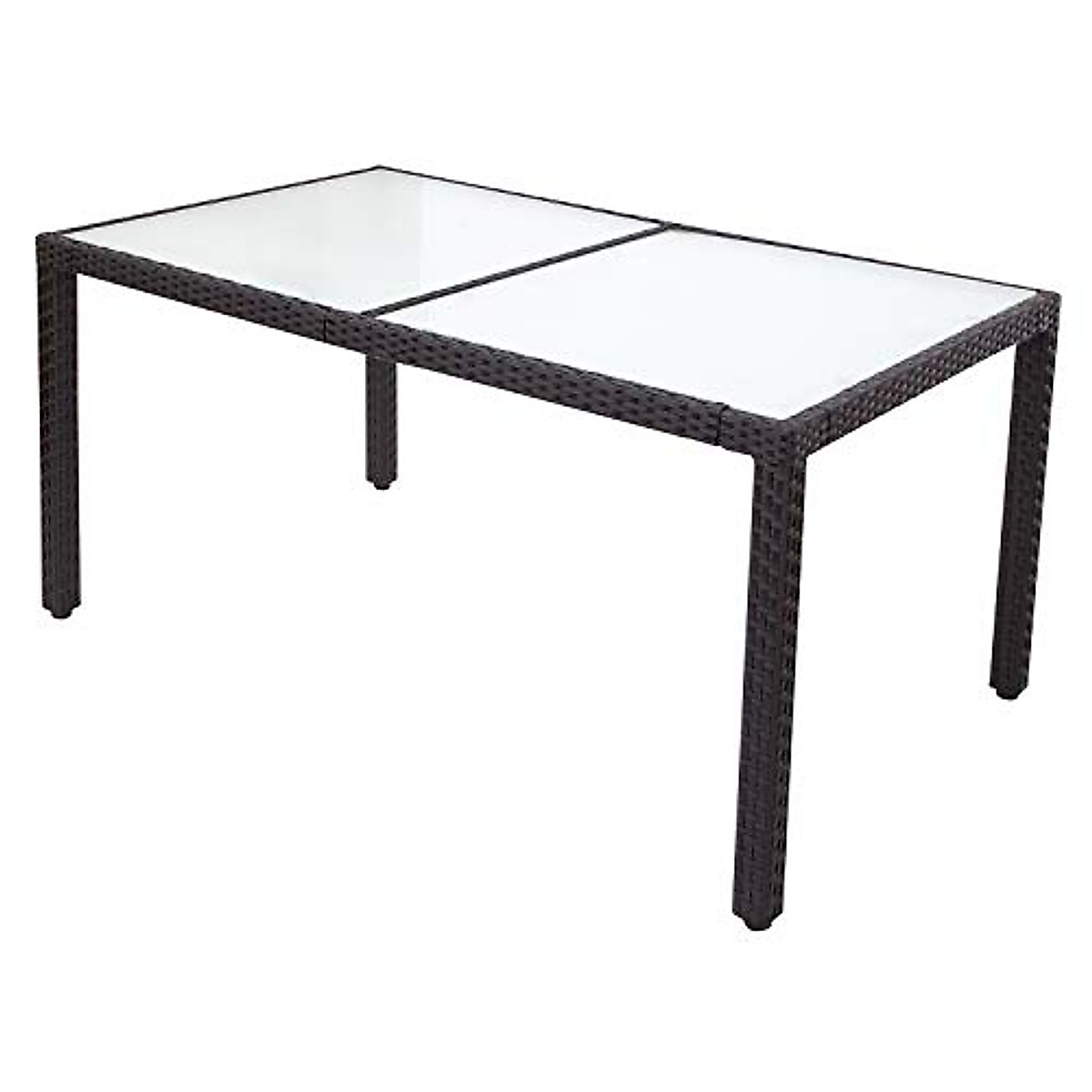 ERYE 7 Pieces PE Wicker Rattan Dining Sets Include Tempered Frosted Glass Table,6 Armchairs and Cushions, All-Weather Outdoor & Patio Conversation Dinner Furniture for Garden Backyard,Black +Beige