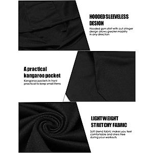 COOFANDY Mens Workout Hooded Tank Tops Bodybuilding Muscle Cut Off T Shirt Gym Hoodies, Black, Large, Sleeveless