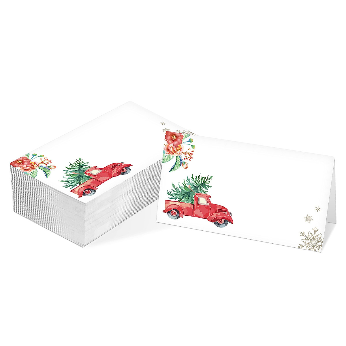 Table Place Card, Christmas Themed Tent Style Cards, Pack of 25 Half-Fold Reception Place Card, Perfect for Christmas Party, Birthday, Wedding, Bridal Shower, Baby Shower, Banquet(C12)