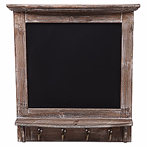 MyGift® Wall Mount Country Rustic Brown Wood Framed Memo Chalkboard Wall Organizer with 4 Key Hooks