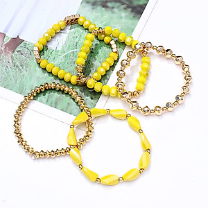MOLOCH Beaded Bracelet For Woman -Multiple Stackable Layered Bracelets-Rainbow Elastic Stretchy Bracelet- Boho y2k Bracelet-Surfer Beach Bracelet (yellow)