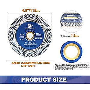 Diamond Porcelain Tile Saw Blade - BRSCHNITT 2pcs 4.5" Super Thin Diamond Cutting Grinding Disc with X Teeth Arbor 7/8“-5/8“ for Ceramic Tiles,Granite,Marble Angle Grinder Circle Saw Blade