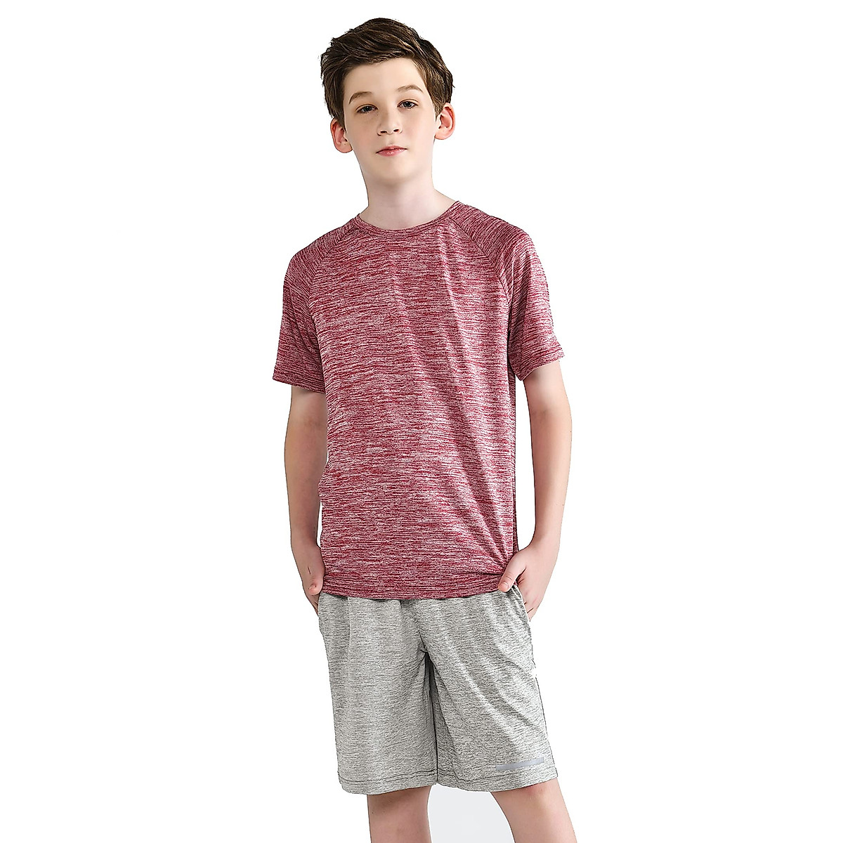 5 Pack Boys Athletic Shirts, Youth Activewear Dry Fit Tshirts for Kids, Short Sleeve Tees, Bulk Athletic Performance Clothing (Set 1, Large)