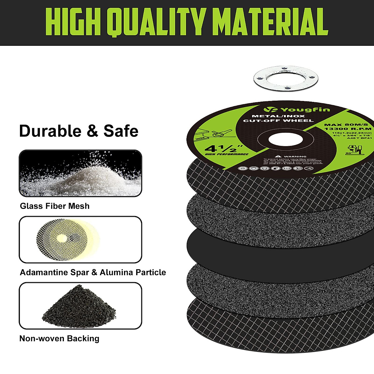 Yougfin Cut Off Wheels 52 Pack, Quality Thin 4 1/2 x0.04x7/8 inch Cutting Disc, Metal & Stainless Steel Aggressive Cutting Wheel for Angle Grinder, General Purpose Metal Cutting (4.5inch)