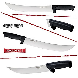 Ergo Chef Prodigy Series 12-Inch Cimeter - Curved High Carbon Stainless Steel Blade - Breaking Knife - Butcher's Meat Knife, Ergonomic Non-Slip Handle, Black