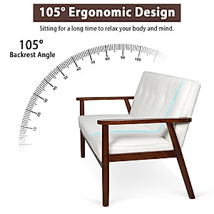JIASTING Mid Century Modern 2 Seat Sofa Couch with Wood Arms, Small Love Seat Sofa Couches for Small Spaces, Small Loveseat Couch for Bedroom, Office, Living Room, Waiting Room (White)