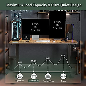 FEZIBO Height Adjustable Electric Standing Desk, 55 x 24 Inches Stand up Table, Sit Stand Home Office Desk with Splice Board, Black Frame/Rustic Brown Top