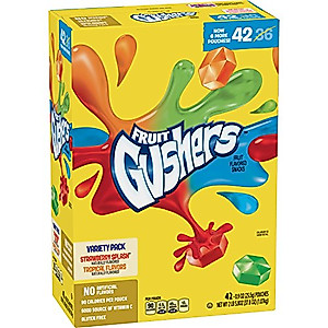 Betty Crocker Fruit Gushers, Strawberry Splash and Tropical, 0.9 Ounce (Pack of 42)