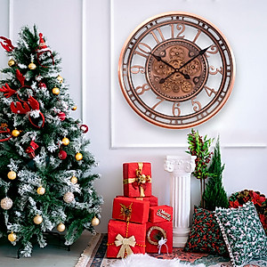 INFINITY TIME 21 Inch Moving Gears Wall Clock,Large Wall Clocks for Living Room Decor,Metal Decorative Wall Clock,Copper Roman Numeral