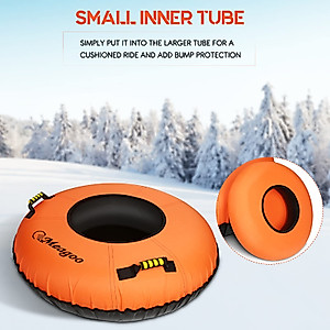 Meagoo Heavy Duty Snow Tube, Inflatable Durable 40" Snow Sled Tube with Cushion Seat, Premium Sturdy 600D Canvas Cover Sledding Tube with Towable Pull Ring and Reinforced Handles