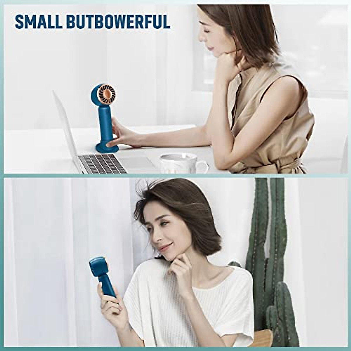 KAPOGO Portable Personal Fans, Handheld Fan, Battery Operated Mini Electric Cooling Fan, 3 Speed Adjustable Strong Wind, Hidden Blades, Lightweight Makeup Fan for Home Office Travel Outdoor (Blue)