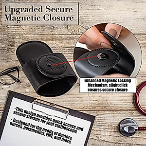 Stethoscope Holder Hip Clip With Upgraded Secure Magnetic Closure - Our Hygienic Stethoscope Clip is Designed to Hold All Brands & Styles - Includes Replacement Stethoscope Ear Tips (Black)