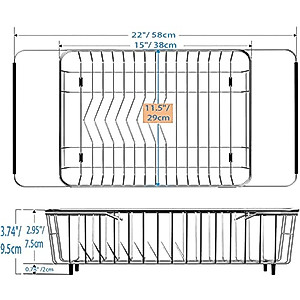 SANNO Dish Drying Rack with Stainless Steel Utensil Holder Sink Dish Rack Adjustable Dish Drainer with Removable Silverware Holder