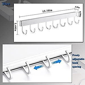 NC Kitchen Towel Hook Self Adhesive Installation,with 8 Slide Hooks, Kitchen Must Haves,Door,Key,Bathroom Coat Rack Hook Space Aluminum Wall Bathroom Hat Hook.(15.75 inch with 8 Hook, Silver White)