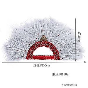 Msbfea Handmade African Ostrich Feather Fan Ladies Wedding Flapper Feather Hnad Fan for Bride One Side Costume Nigerian Flower Color 637