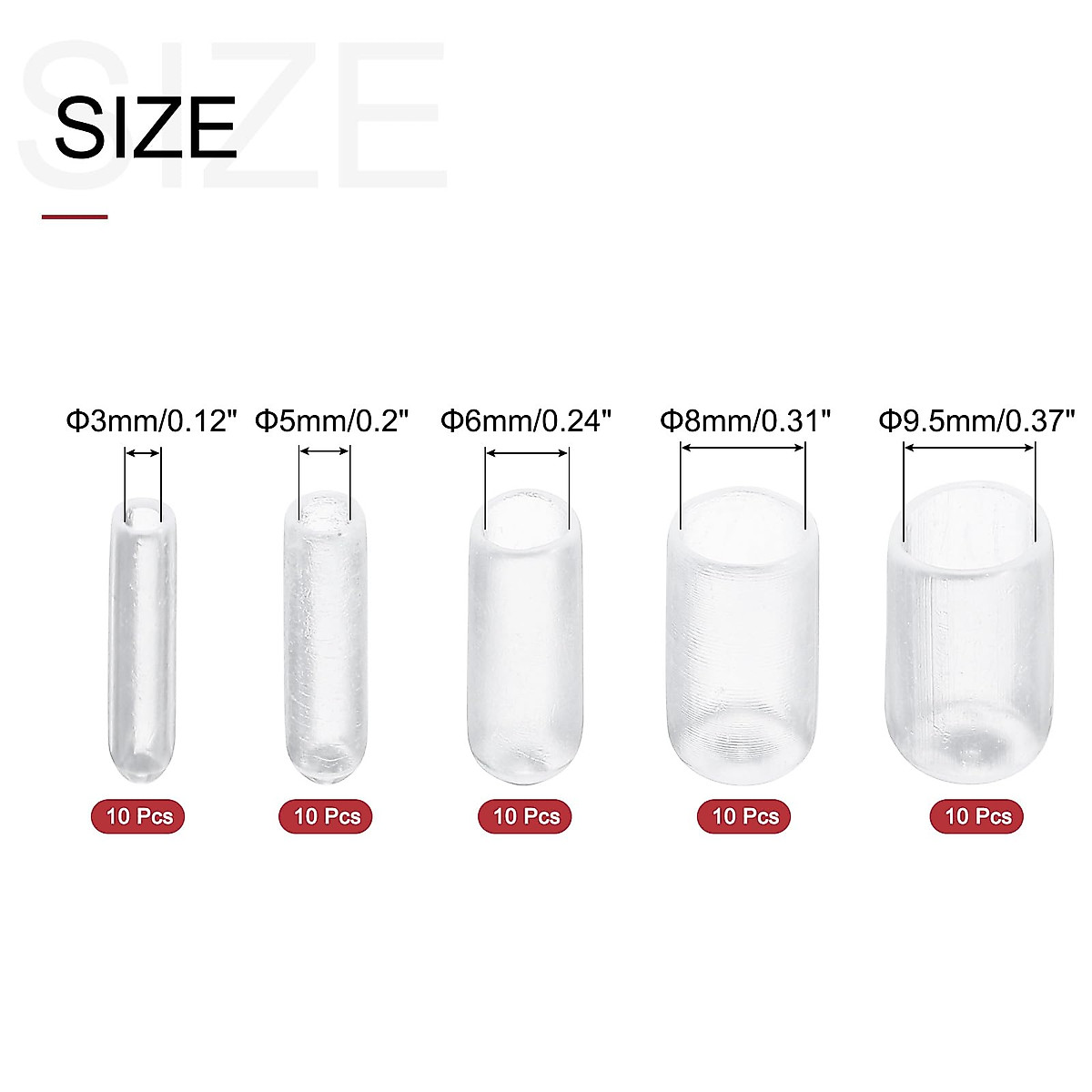 uxcell 50pcs Round Rubber End Caps 1/8" 3/16" 1/4" 5/16" 3/8" Clear Vinyl Cover Screw Thread Protectors Assortment Kit(3mm 5mm 6mm 8mm 9.5mm)