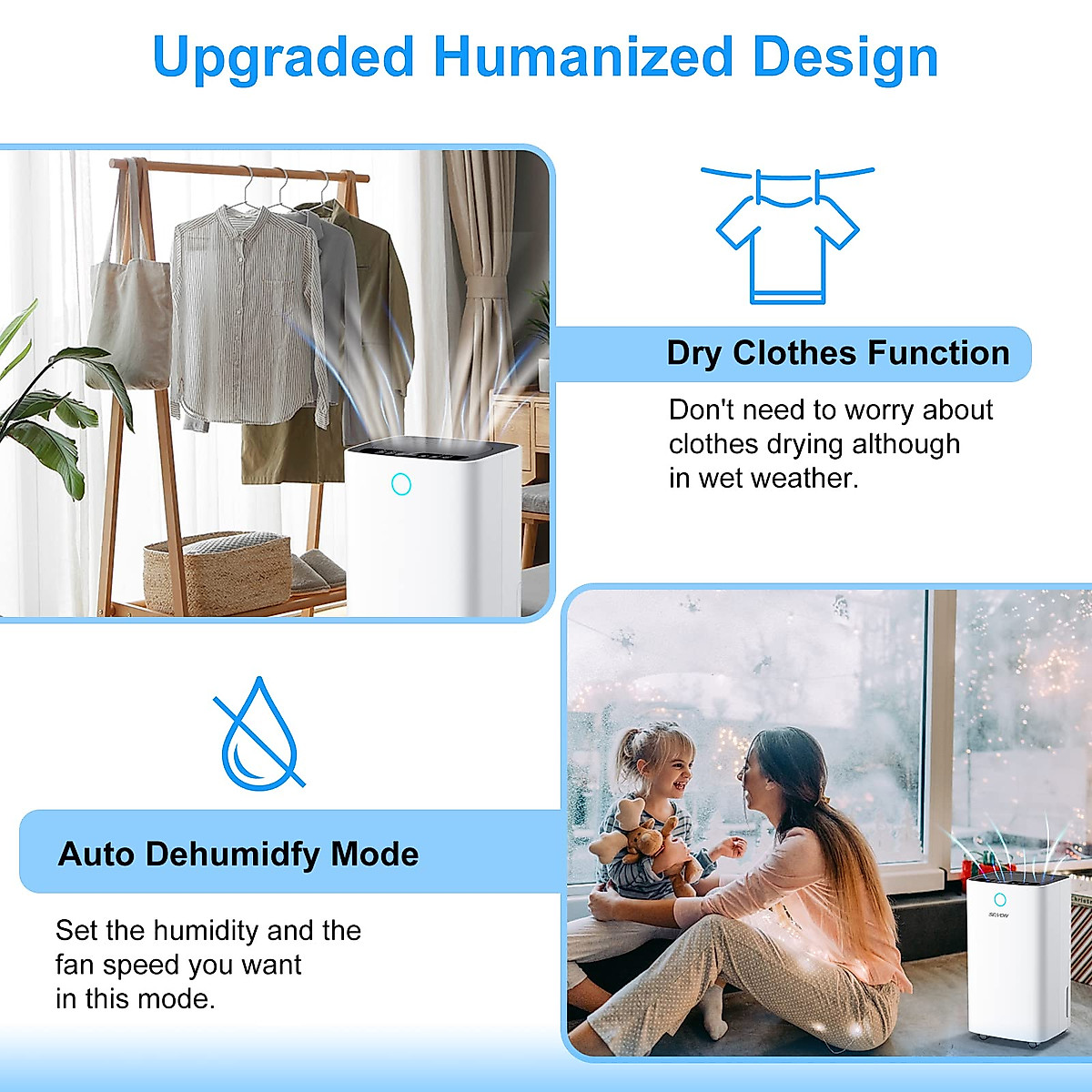 SEAVON 30 Pint Dehumidifiers for 2000 Sq. Ft Home Basement with Drain Hose, Dehumidifier with Auto and Manual Drainage,12 Hours Timer, Child Lock, Dry Clothes, Intelligent Humidity Control for Bedroom