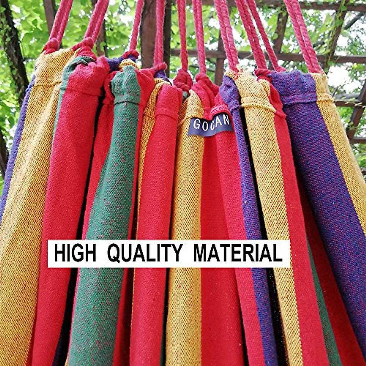 GOCAN Brazilian Double Hammock 2 Person Extra Large Canvas 250x160cm Total Length 350cm Load 500lb Cotton Hammock for Garden Outdoor and Indoor