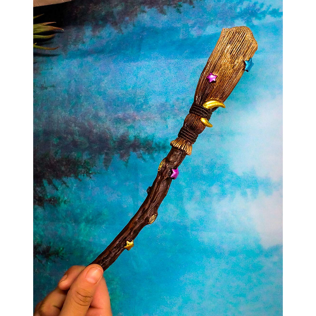 Ebros Hocus Pocus Stars and Moon Witch's Broom Magic Wand Cosplay Wands Witches Pagan Occult Decorative Magical Spells Sorcery Costume Prop Display Accessory