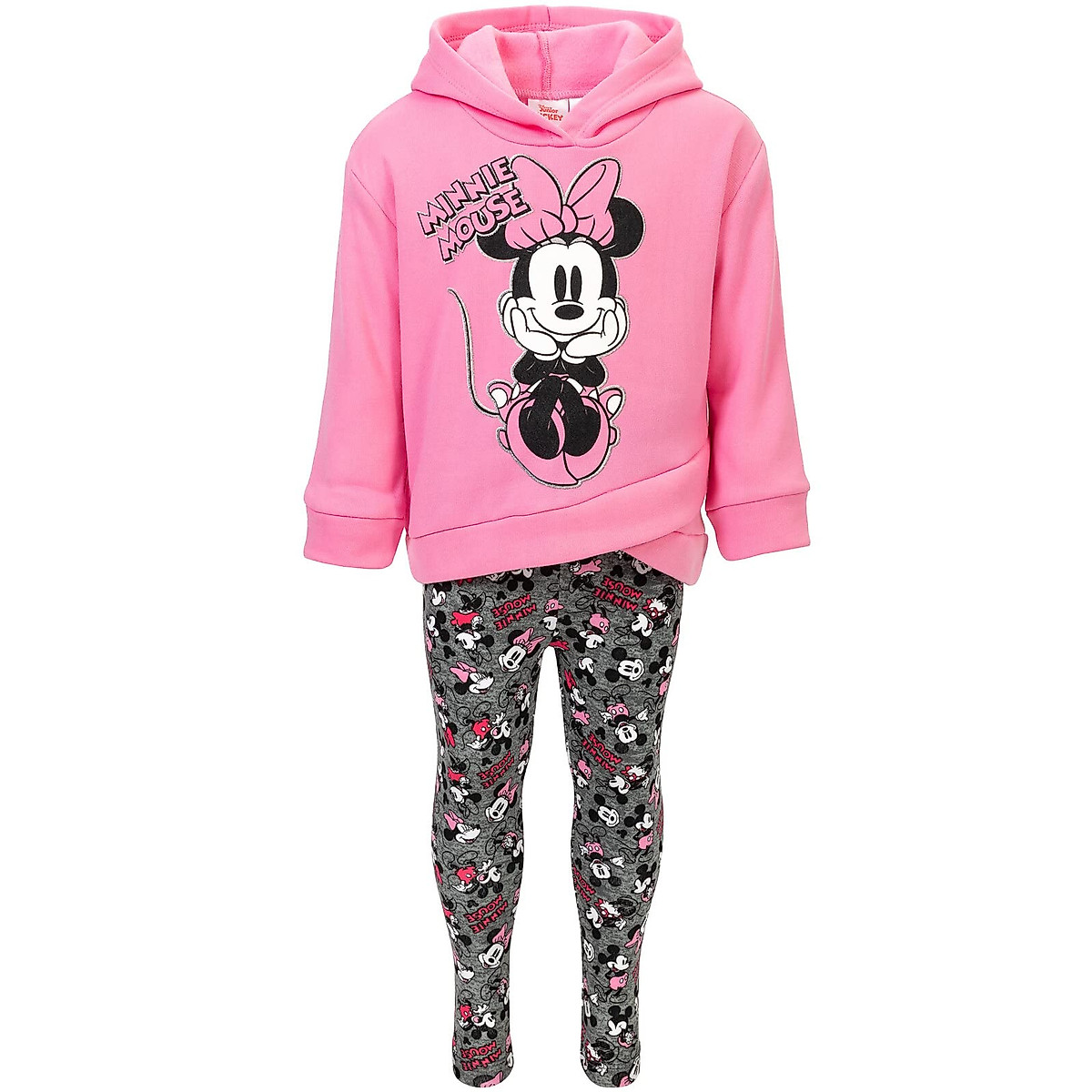 Disney Minnie Mouse Toddler Girls Crossover Fleece Hoodie and Leggings Outfit Set Pink Glitter 4T