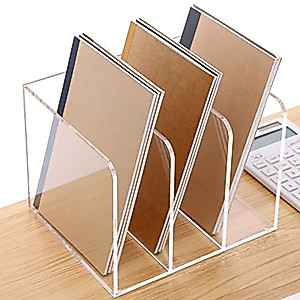 Acrylic Magazine Holder Desk Organizer Workspace Sorters，Clear Bookend File Sorter Holder，Folder Rack , Office Accessories Organization Storage with 3 Vertical Compartments