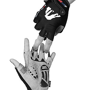 RocRide Cycling Gloves with Gel Padded Protection. Road and Mountain Biking. Half Finger with Pull Tabs. Men, Women and Children Sizes.